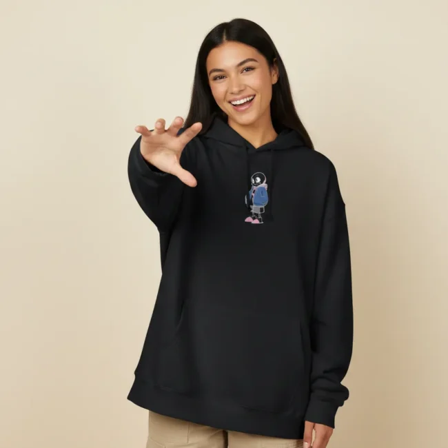 Cute Cartoon Inspired Black Hoodie for Women | Kattar Clothing