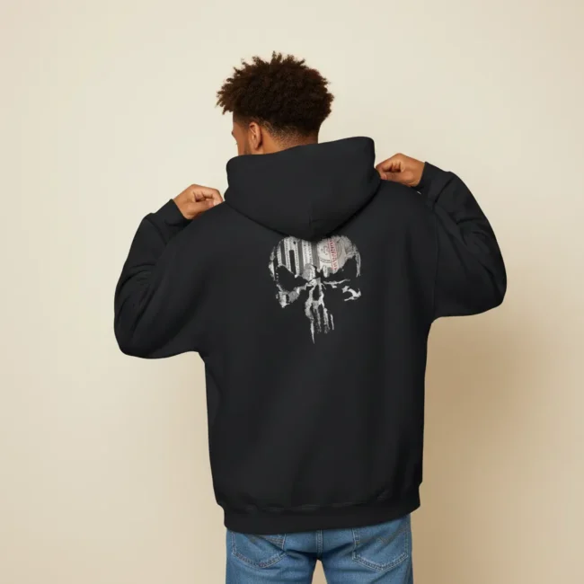 Punisher Inspired Black Hoodie for Men | Kattar Clothing
