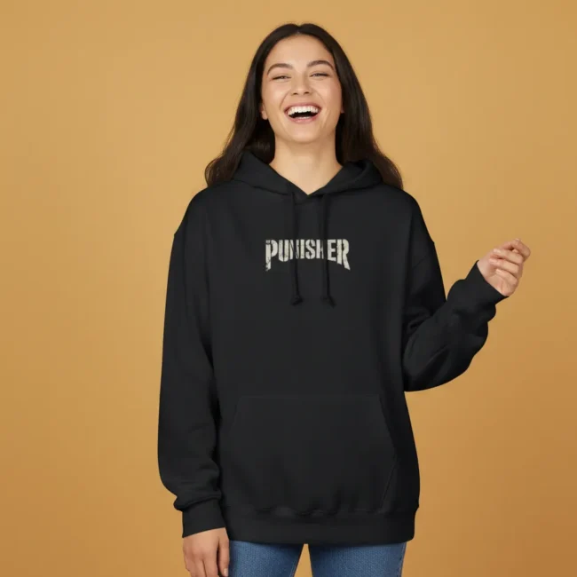 Punisher Inspired Black Hoodie for Women | Kattar Clothing